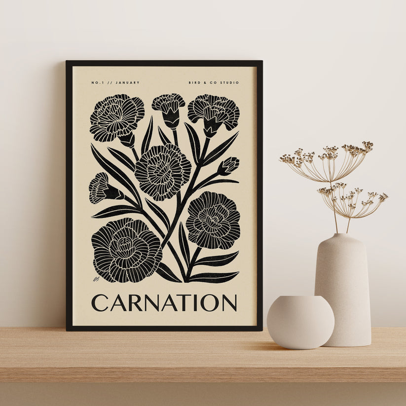 January Carnation Art Print – Bird & Co Studio
